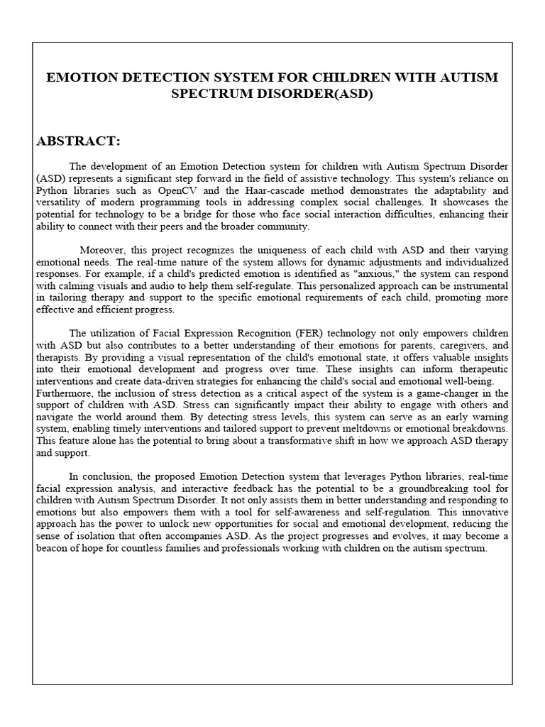Emotion Detection System For Children With Autism.1docx | PDF | Autism ...