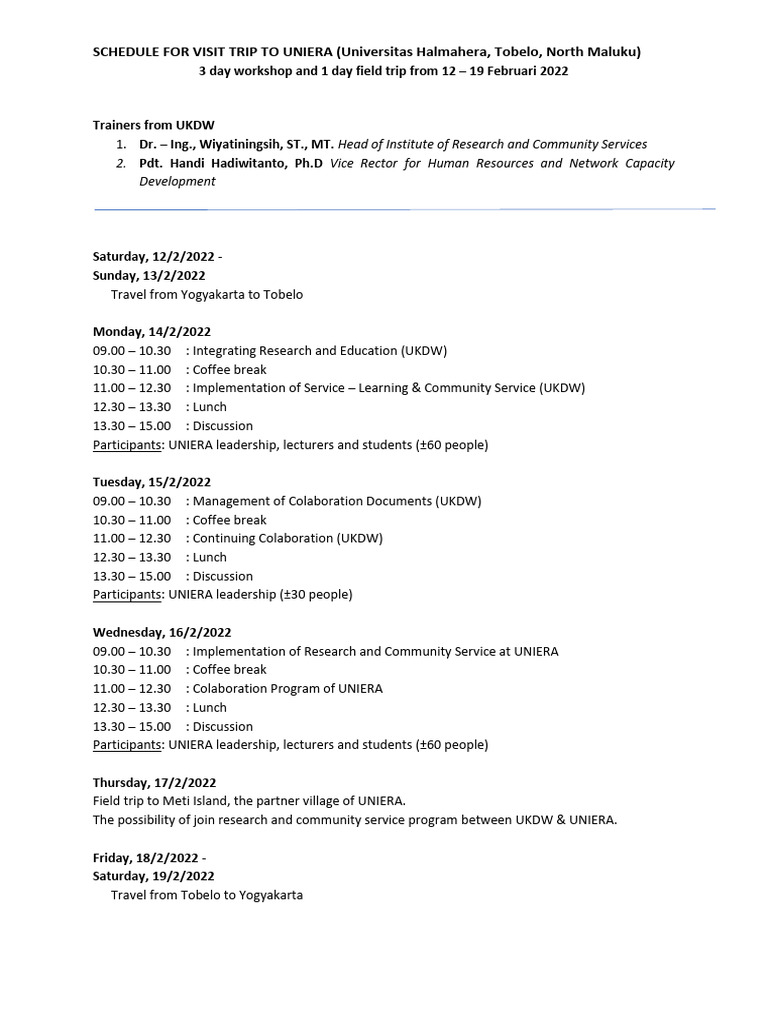 Schedule Visit Trip To Uniera | PDF