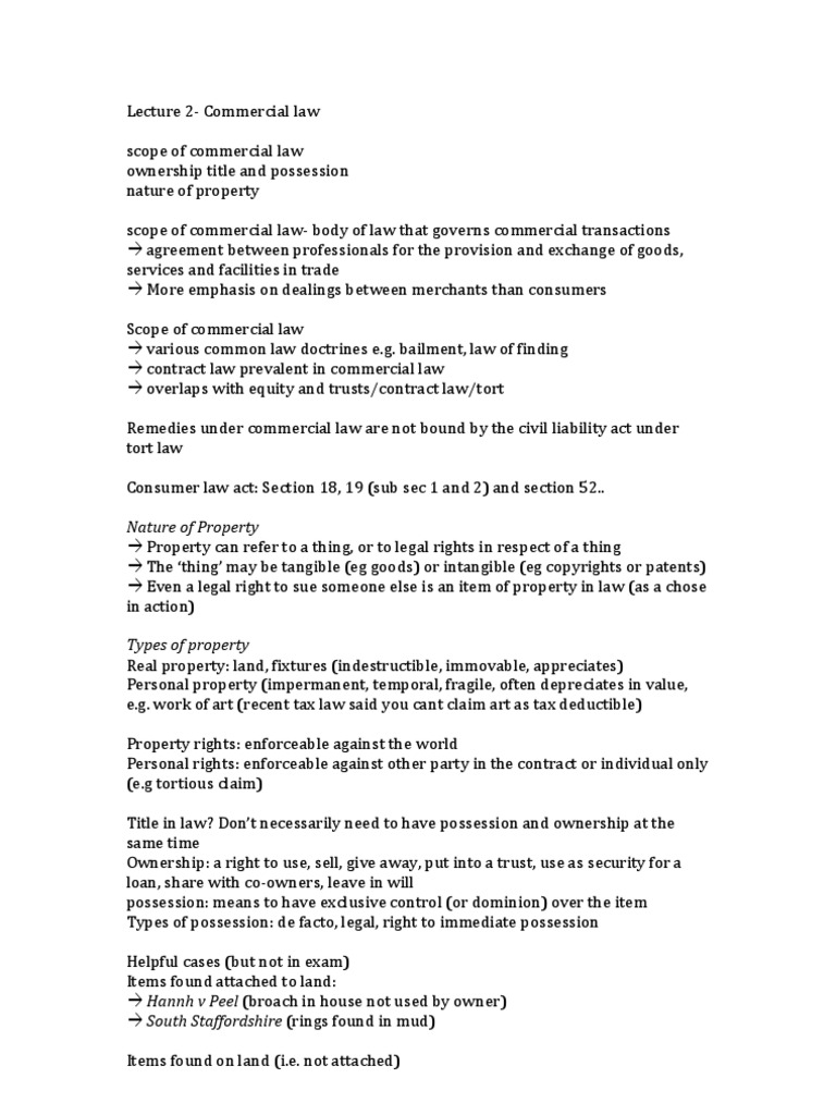 Lecture 2-Commercial Law | PDF | Property | Ownership