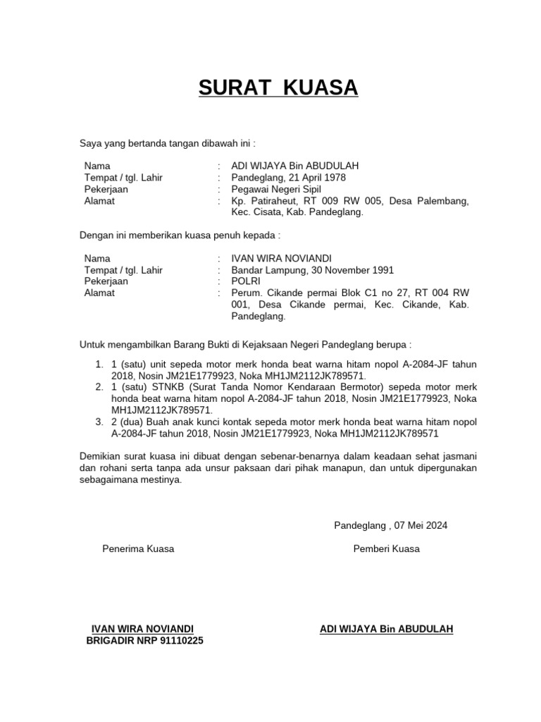 Contoh Surat Kuasa | PDF