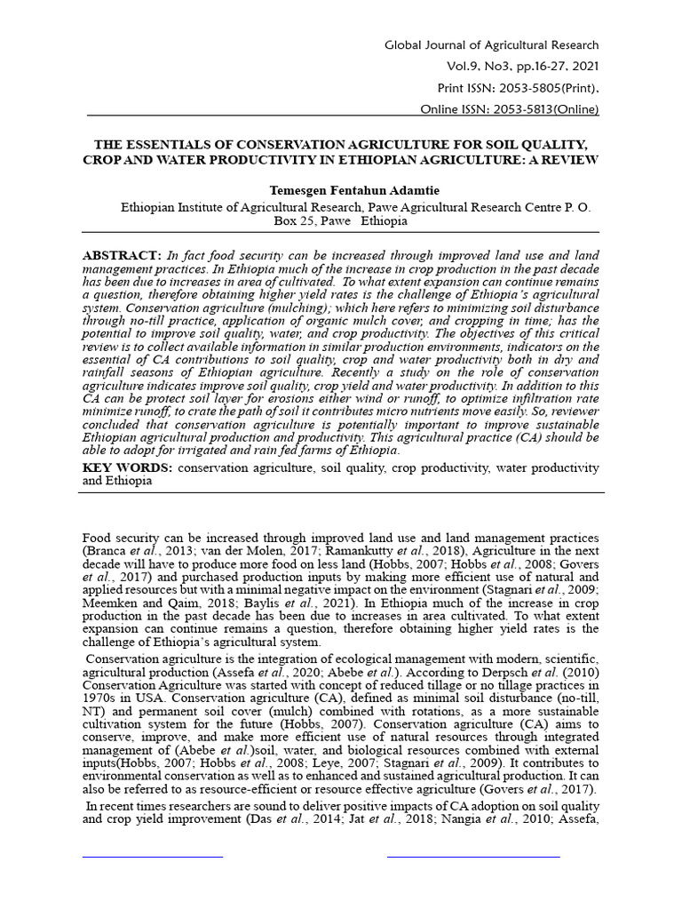 The Essentials of Conservation Agriculture for Soil Quality Crop and ...