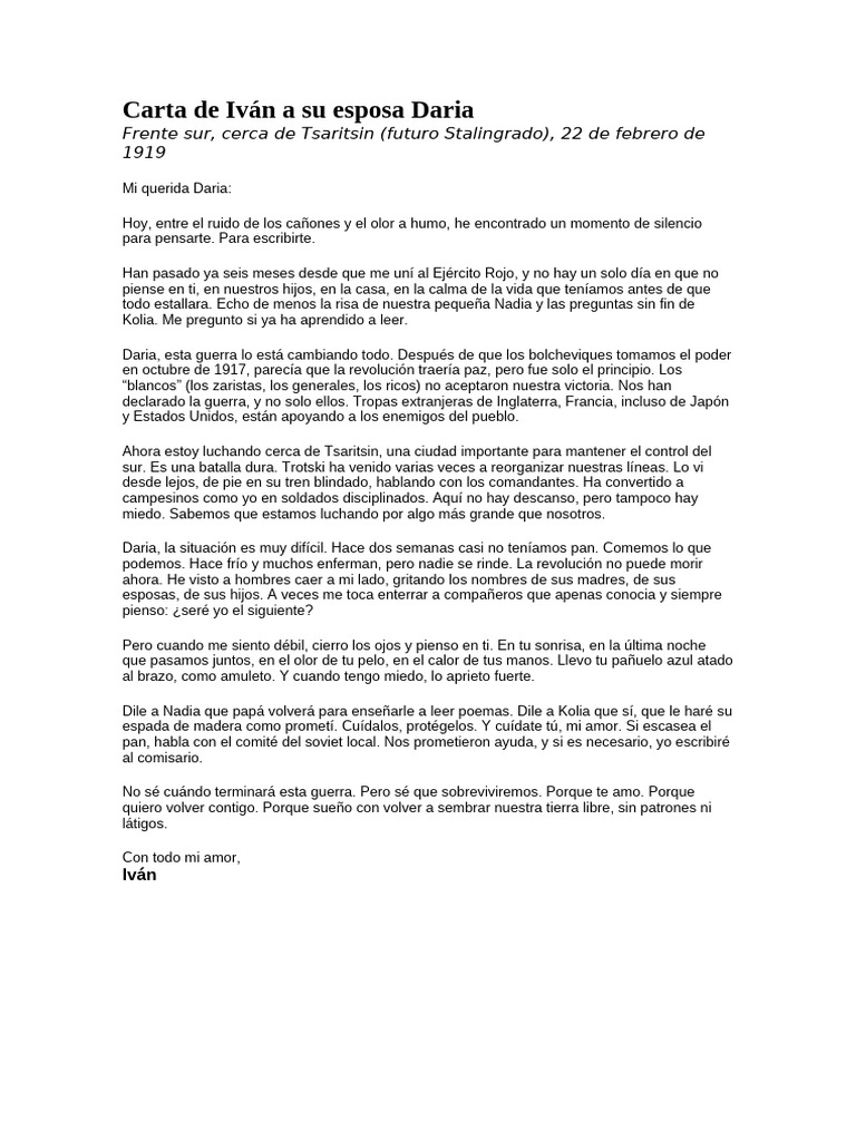 Carta de Iván A Su Esposa Daria | PDF | Ejército Rojo