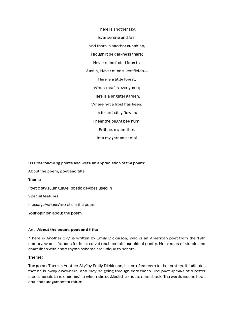 There Is Another Sky Appreciation | PDF | Poetry | Rhyme