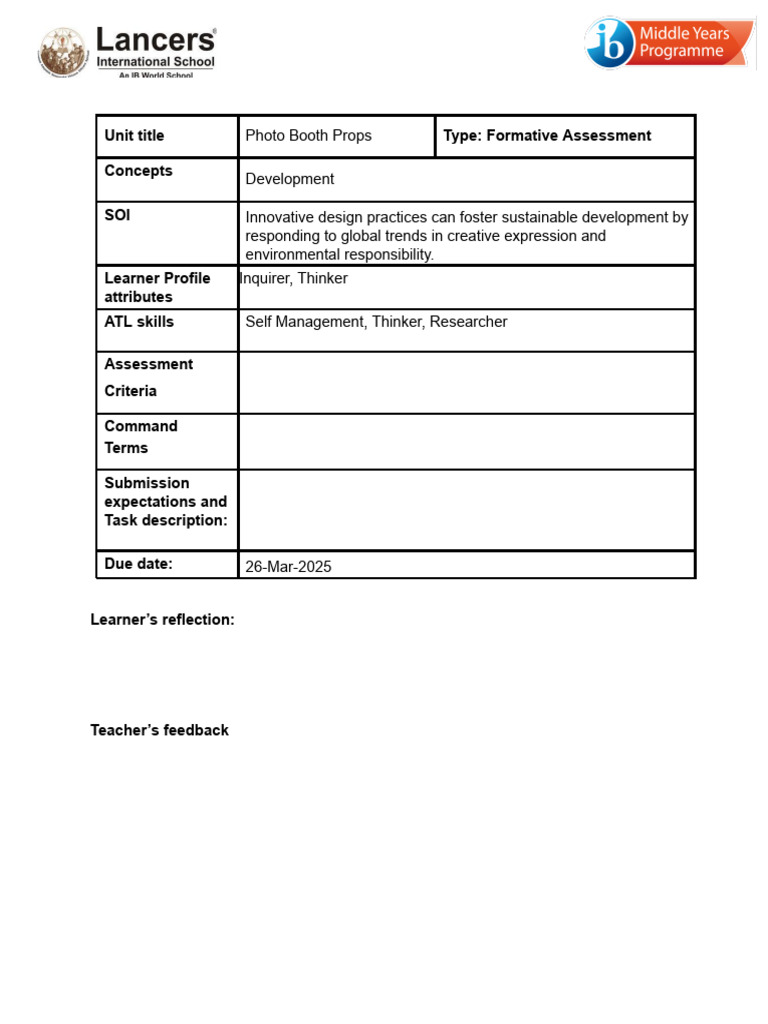 Prior Knowledge Assessment For MYP Design 1 | PDF