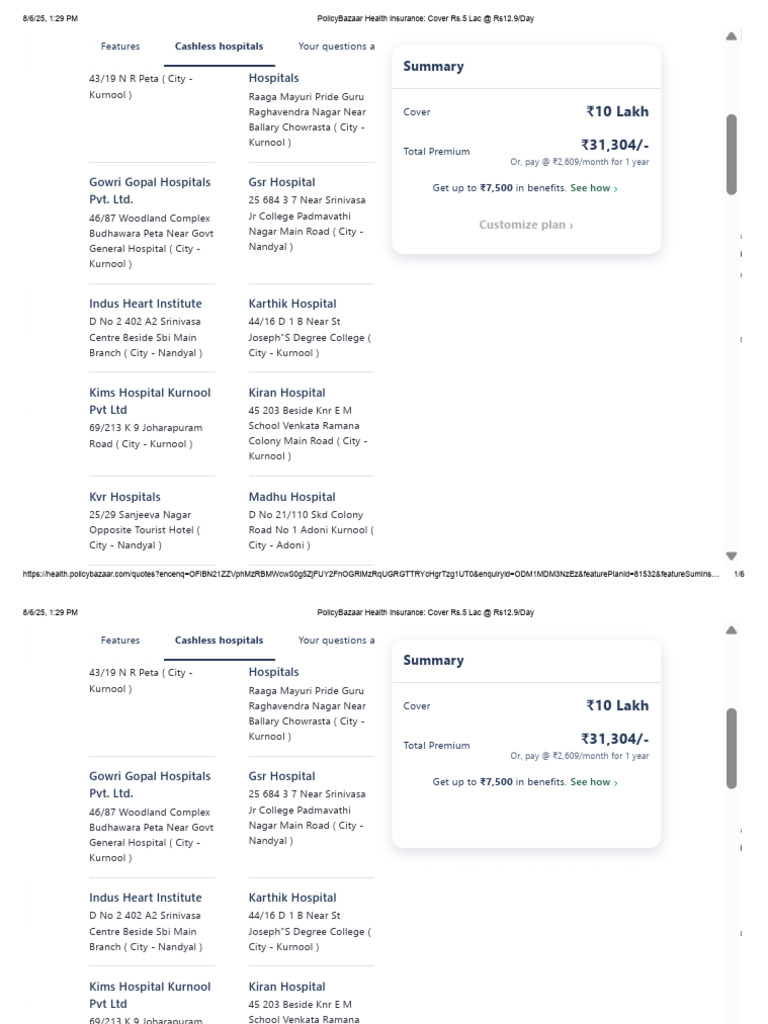 Kurnool and Nandyal Hospitals List | PDF | Financial Services | Insurance