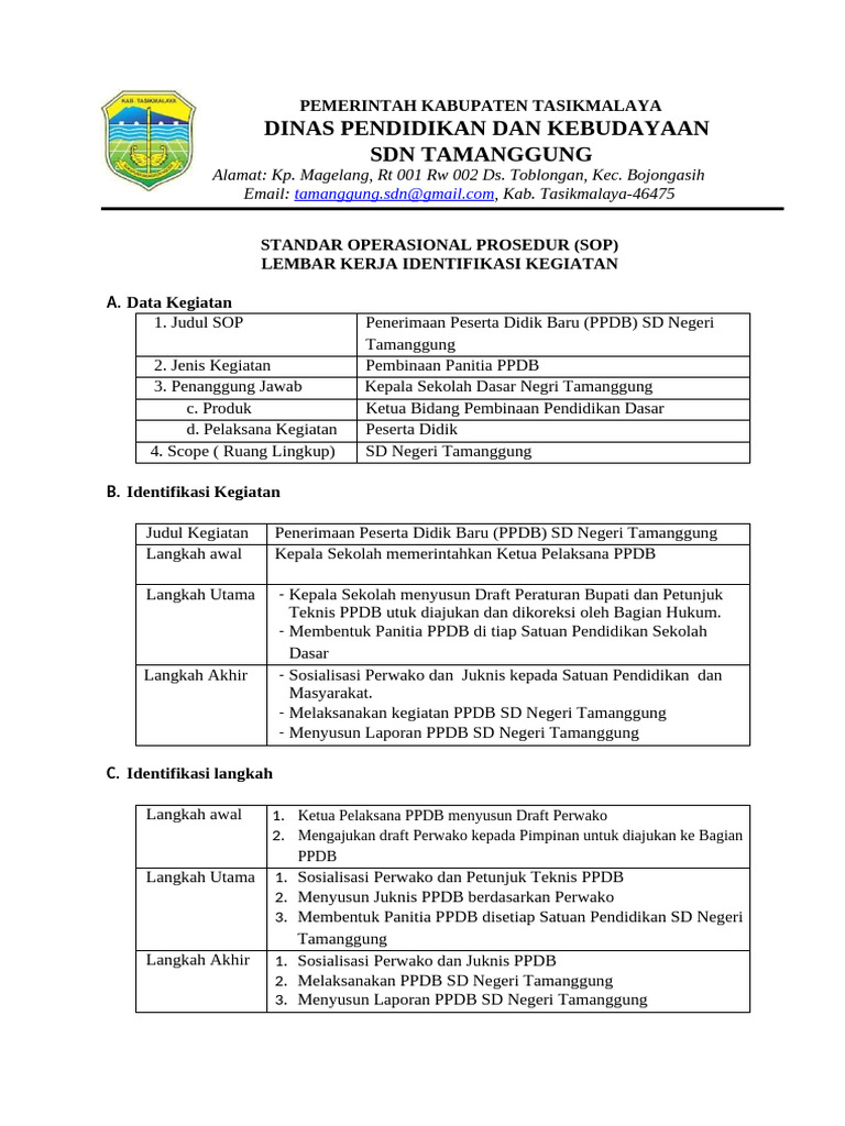 Sop-Ppdb-Sd-Negeri Tamanggung | PDF