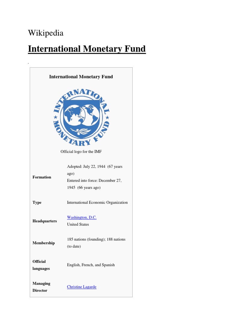 International Monetary Fund: Wikipedia | PDF | International Monetary ...