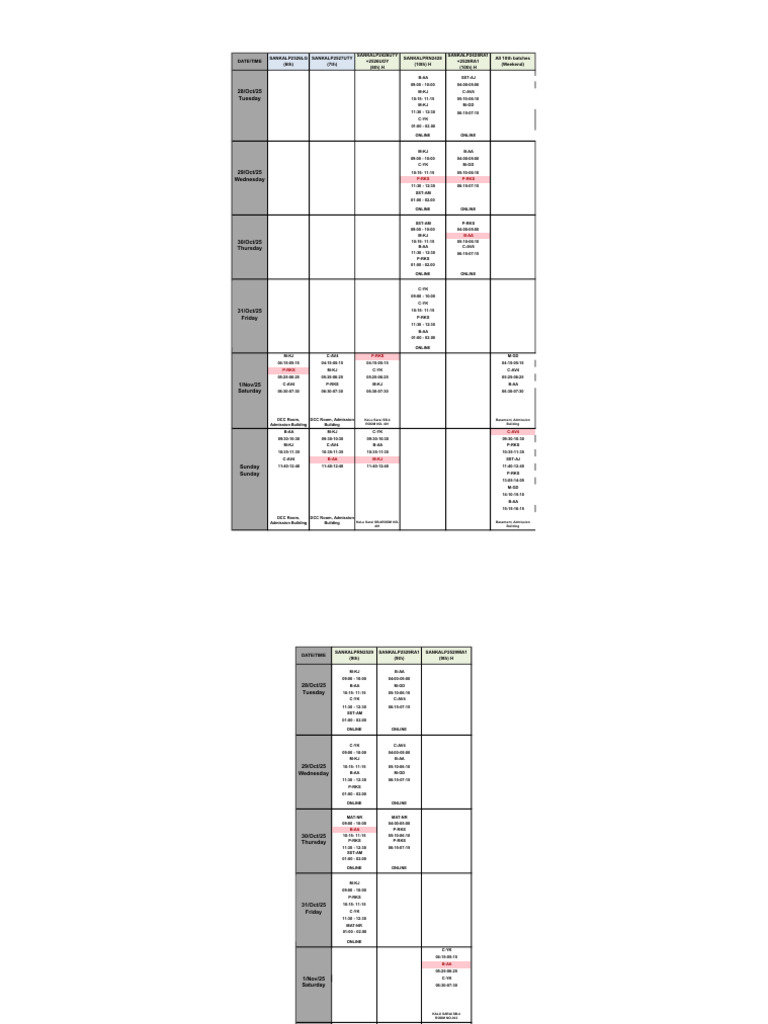 TIME TABLE JUNIOR & MIDDLE WING 28 OCT to 02 NOV 2025 | PDF