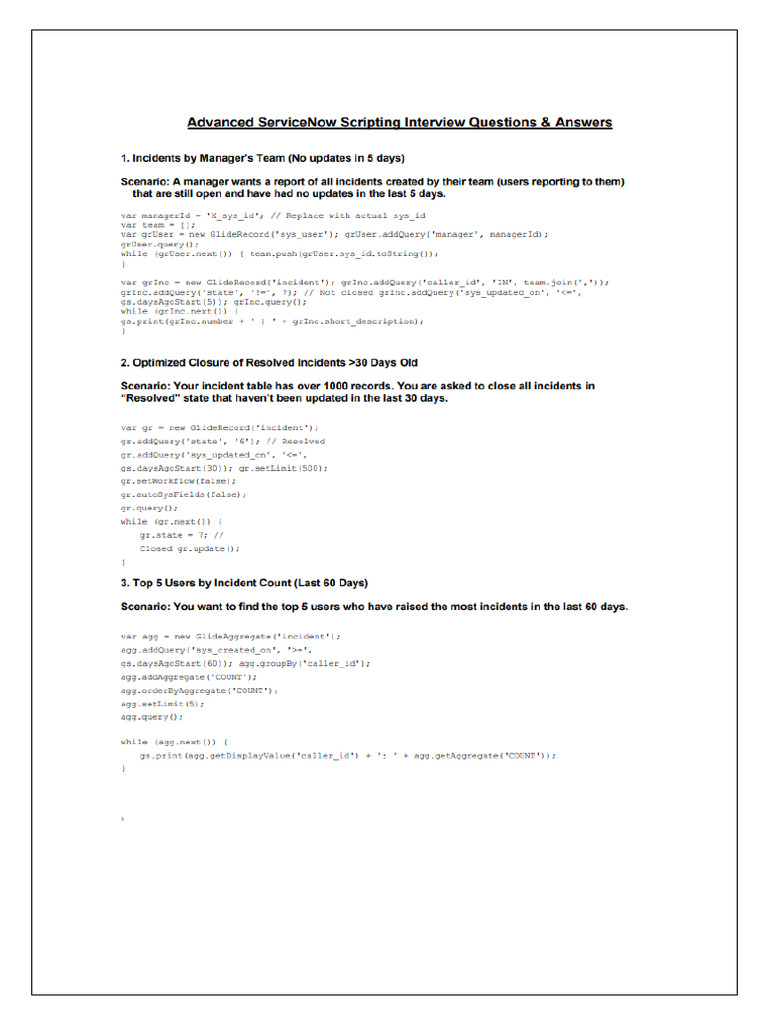Advance ServiceNow Scripting Interview Q a 1753030504 | PDF