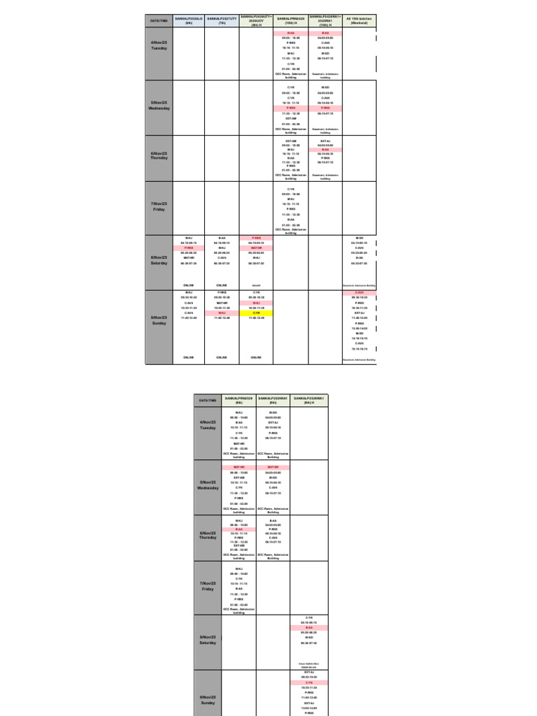 TIME TABLE JUNIOR & MIDDLE WING 04 NOV TO 09 NOV 2025 | PDF