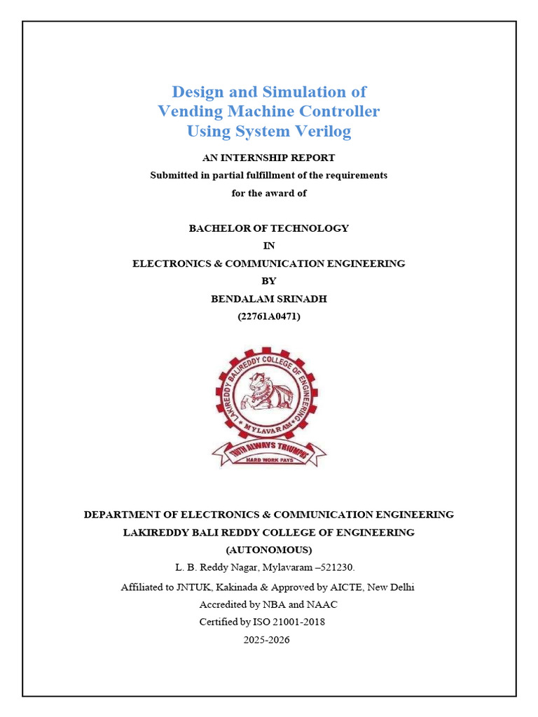 Design and Simulation of Vending Machine Controller Using System Verilog | PDF | System On A ...