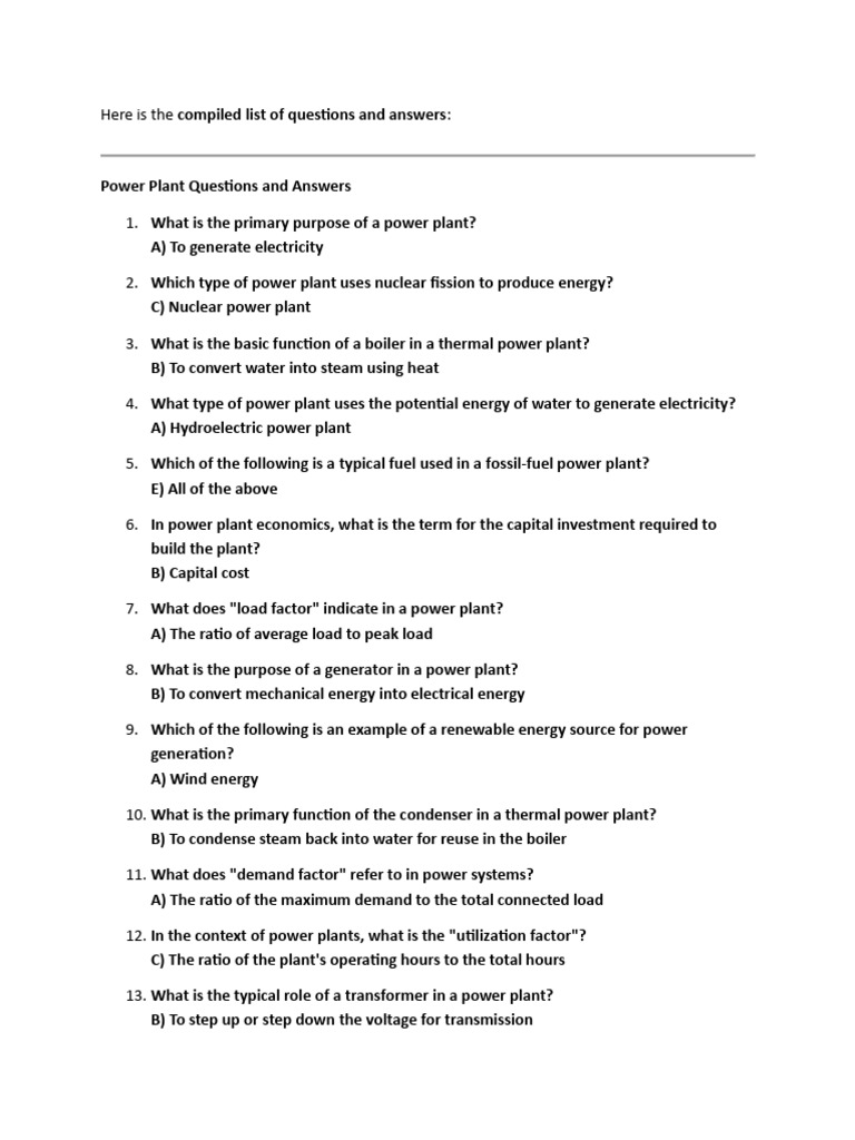Power Plant Q&A: Key Concepts Explained | PDF | Power Station ...