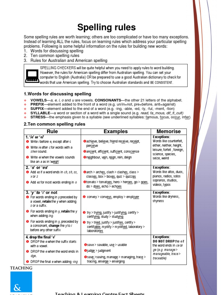Australian Spelling Rules Guide | PDF