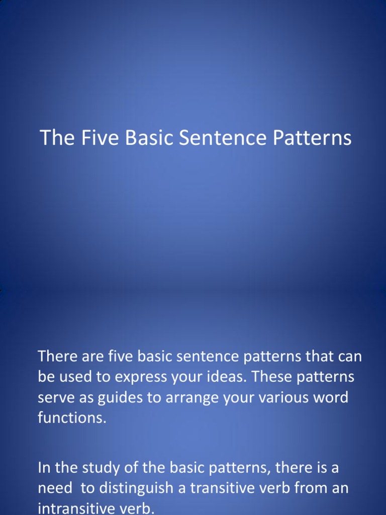 Five Basic Sentence Patterns: Distinguishing Transitive and ...
