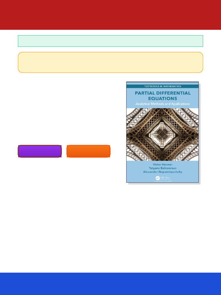 Partial Differential Equations Analytical Methods and Applications ...