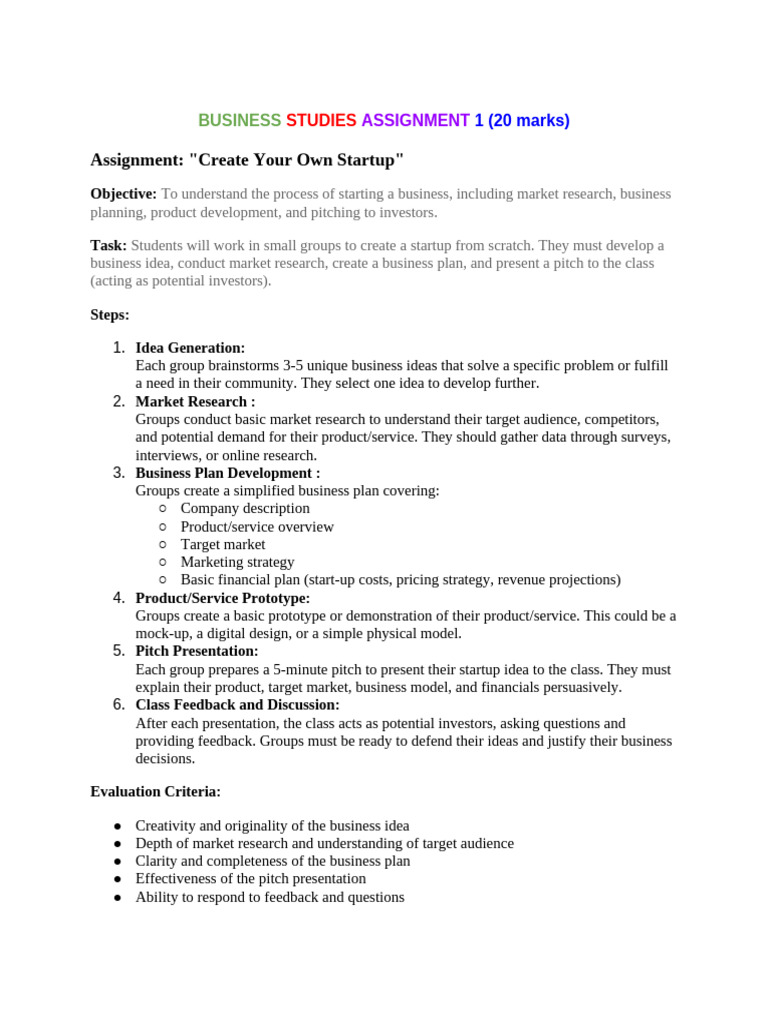 2024 Business Studies Group Assignment 1 | PDF