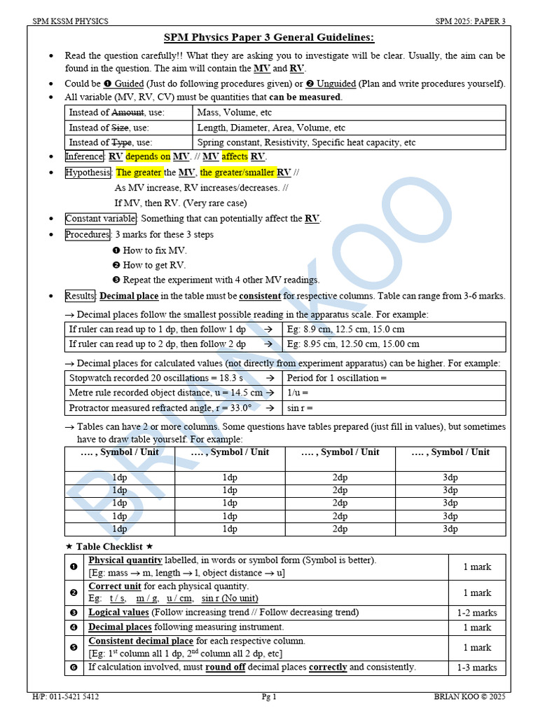 SPM Physics Paper 3 Guidelines | PDF | Significant Figures | Pendulum