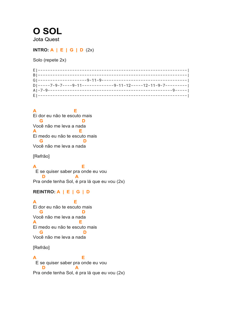Letra da Música "O Sol" - Jota Quest | PDF