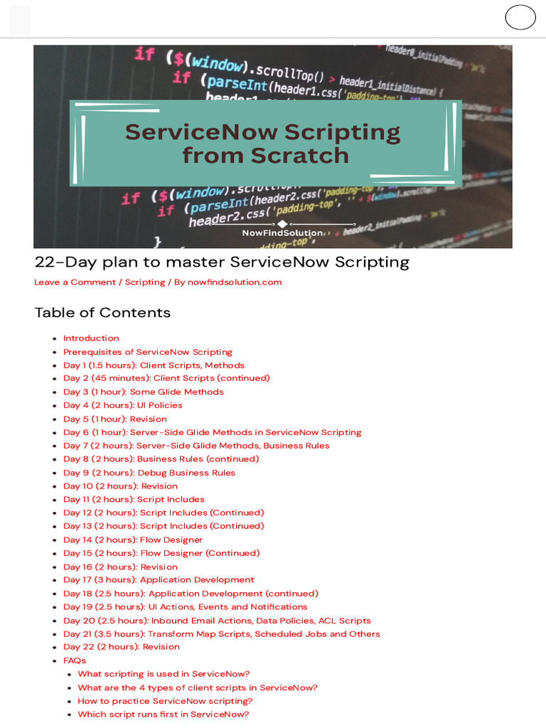 Master ServiceNow Scripting in 22 Days | PDF | Client–Server Model | Information Technology
