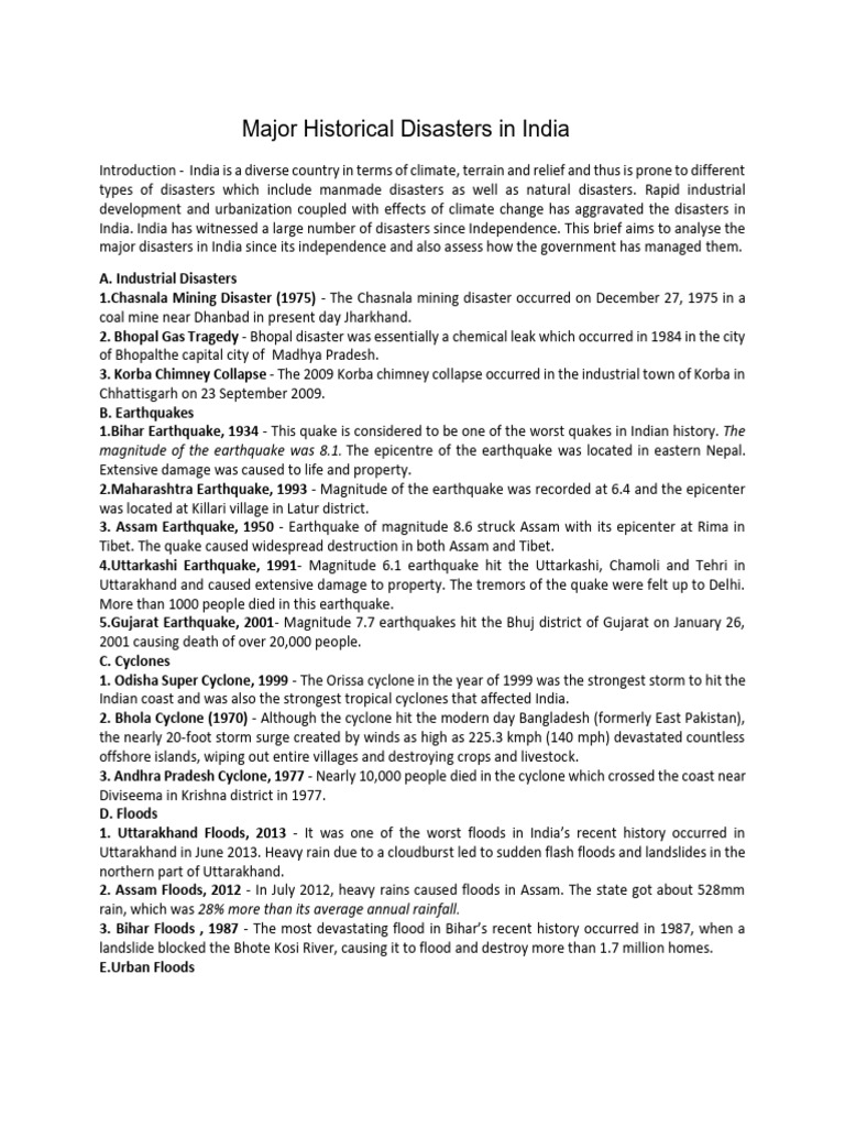 Major Disasters in India Since Independence | PDF | Flood | Storms