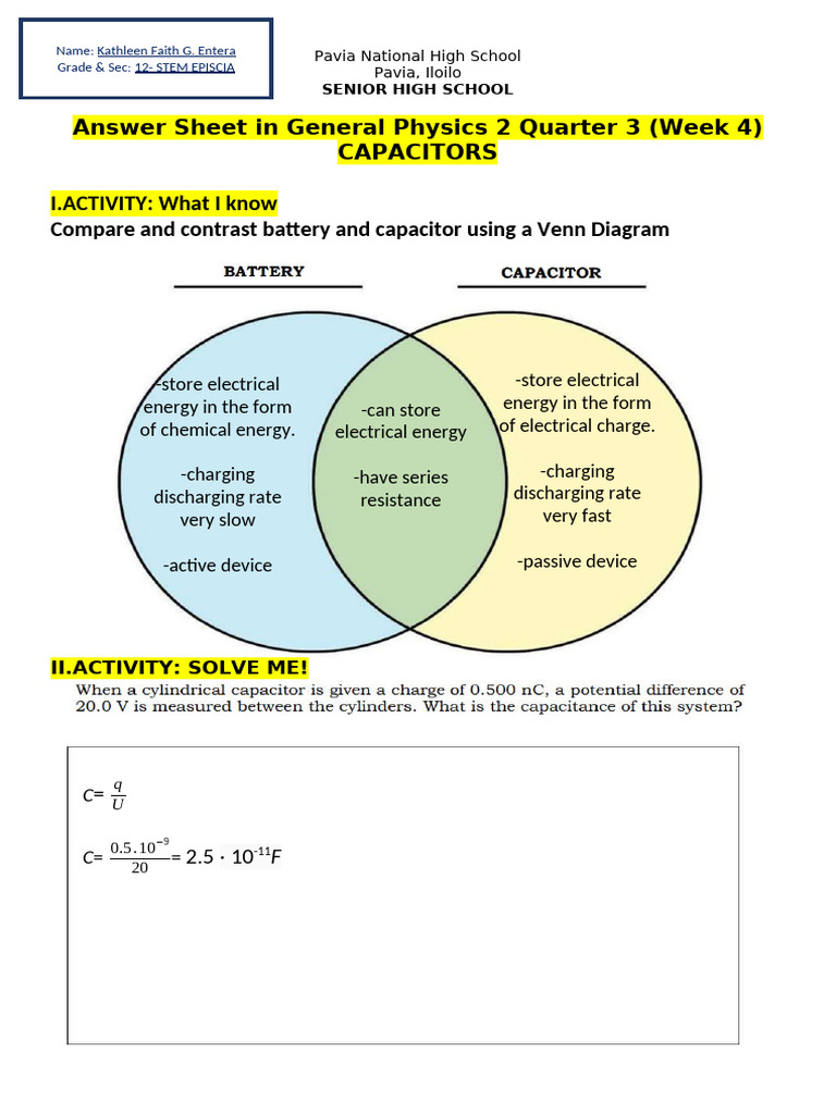 General Physics 2: Capacitors Activity | PDF | Capacitor