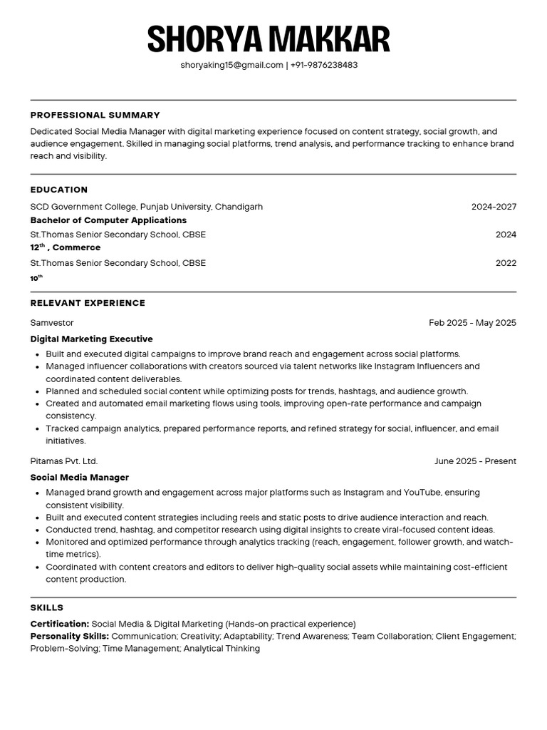 Professional Docs & Interview Prep Resume in Black White UConn Brand ...