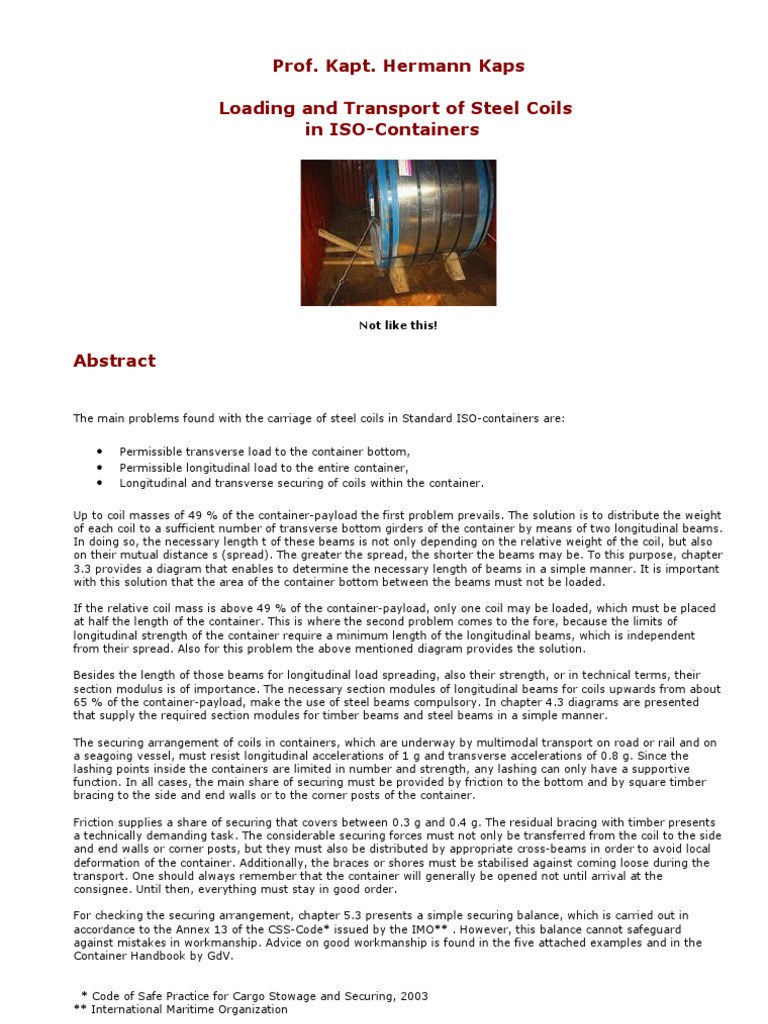 Loading and Transport of Steel Coils in ISO Containers Capt Kaps | PDF ...