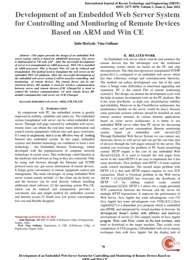 Development of An Embedded Web Server System For Controlling and Monitoring of Remote Devices ...