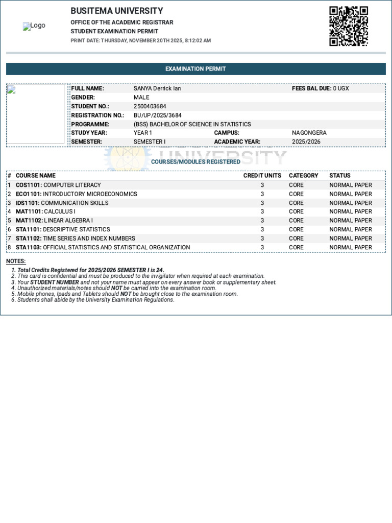 .Trashed 1766217186 Examination Permit | PDF