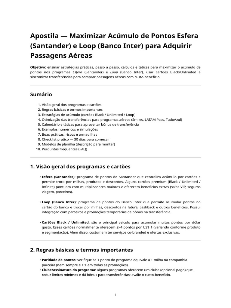 Apostila — Maximizar Pontos Esfera (santander) & Loop (banco Inter ...