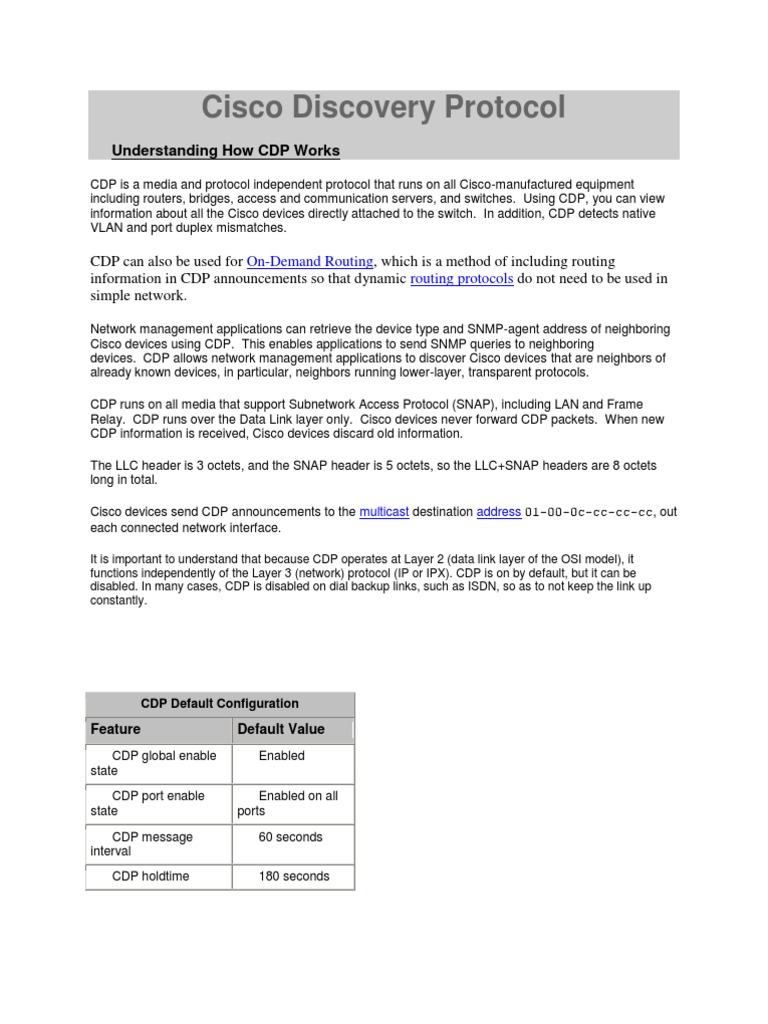 Cisco Discovery Protocol: Understanding How CDP Works | PDF | Network Switch | Computer Network