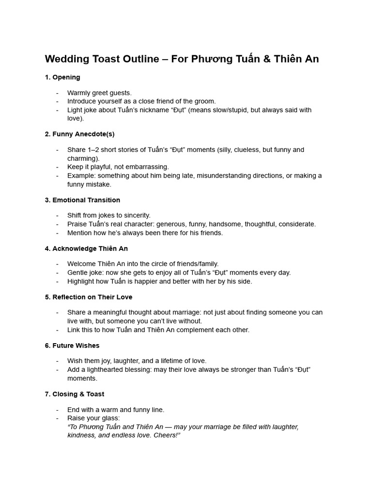 Wedding Toast Outline - For Phương Tuấn & Thiên An | PDF