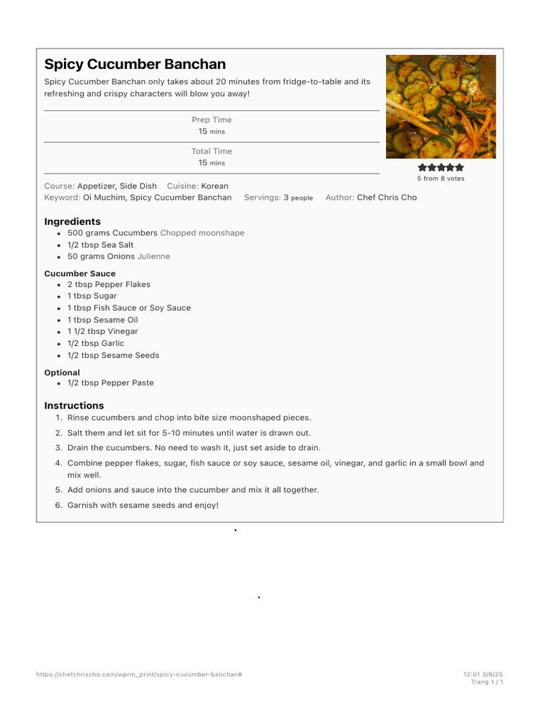 Spicy Cucumber Banchan - Chef Chris Cho | PDF