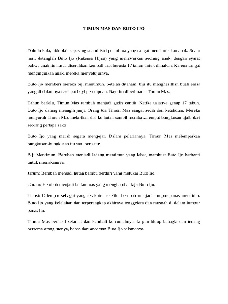 Timun Mas Dan Buto Ijo | PDF