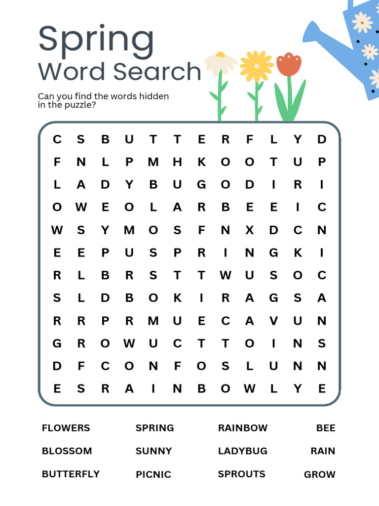 Spring Word Search Worksheet in Colorful Simple Style | PDF