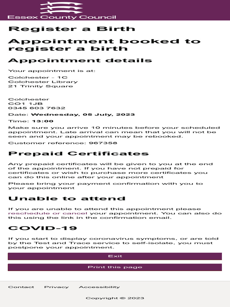 Appointment Booked To Register A Birth Register A Birth Essex County ...