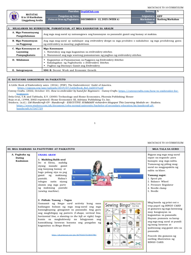 DLL Matatag - Epp 5 Q3 W6 | PDF