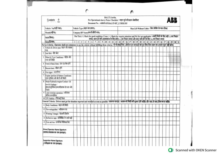 Cherry Picker Checklist | PDF