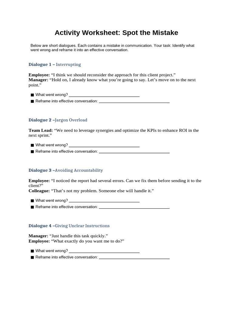 Communication Mistakes Activity Worksheet | PDF