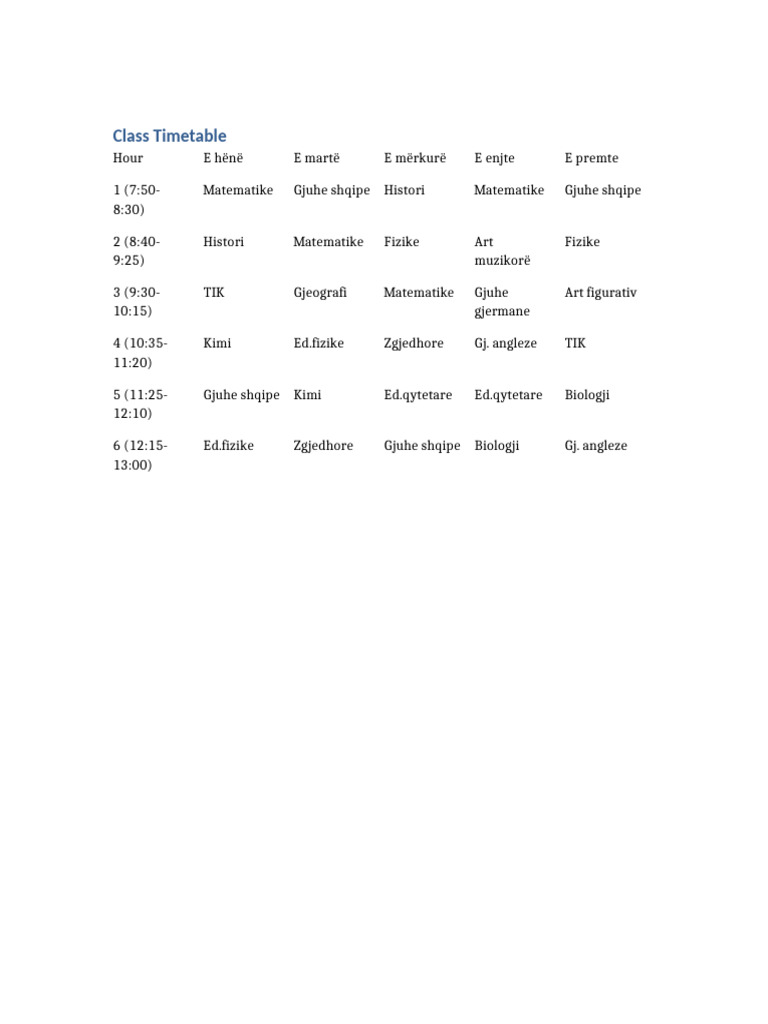 Class Timetable | PDF