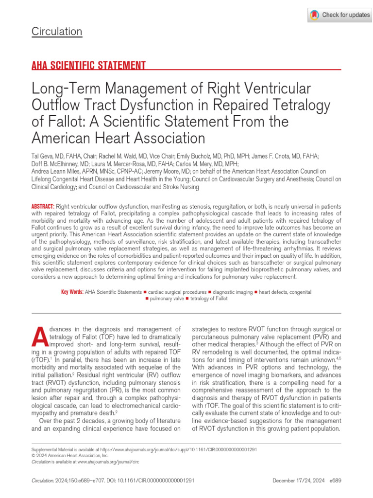 Geva Et Al 2024 Long Term Management of Right Ventricular Outflow Tract ...