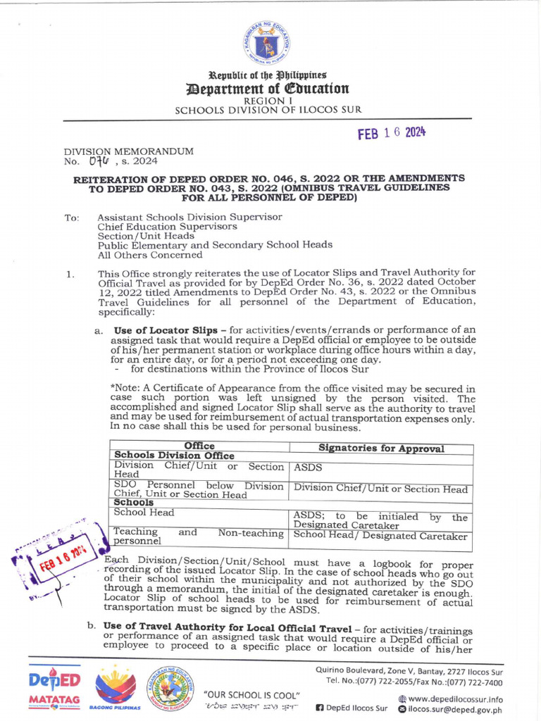Travel Authority Guidelines for DepEd | PDF | Government