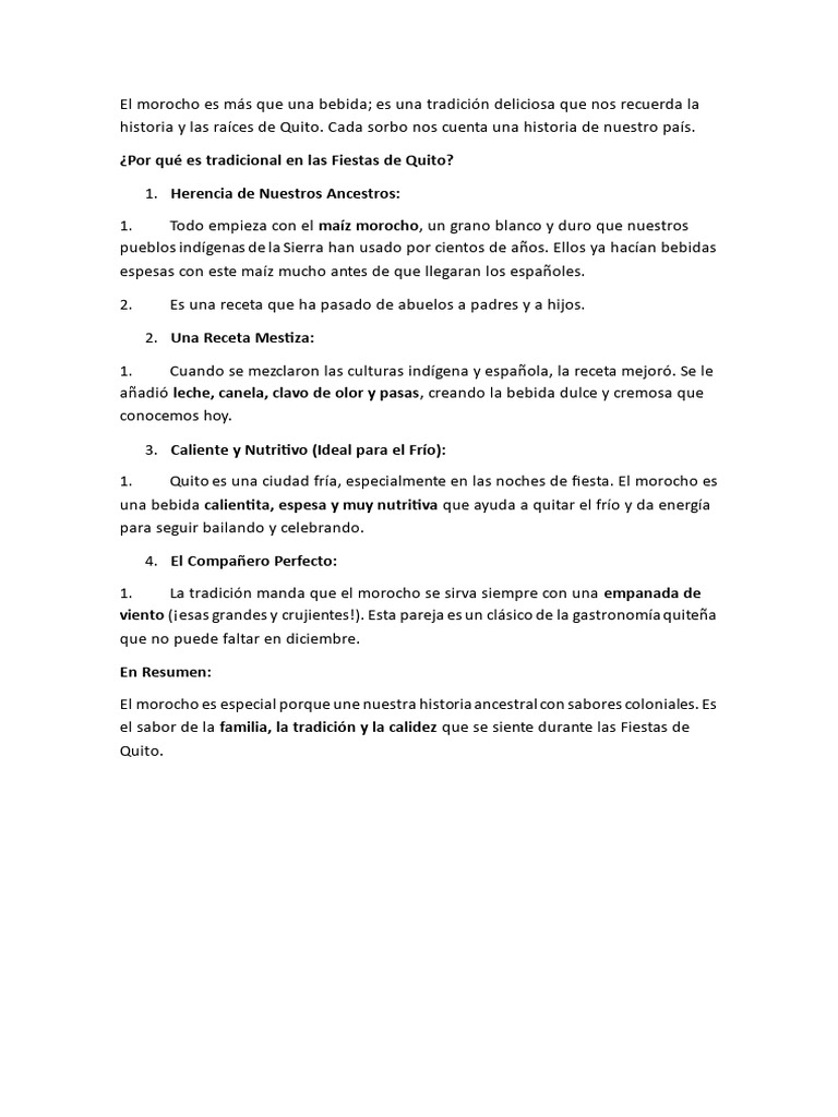 Morocho: Tradición y Sabor Quiteño | PDF