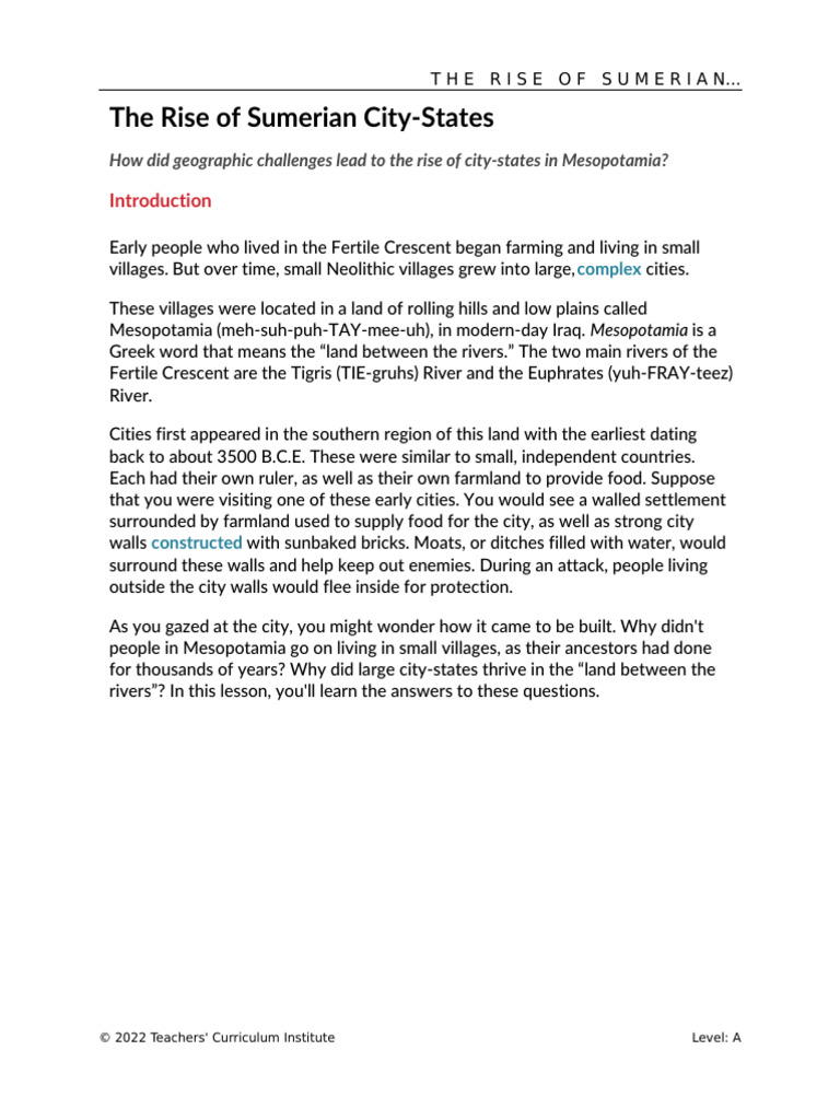 Lesson 4006 the Rise of Sumerian City States20220824-14-4z6dlz | PDF ...