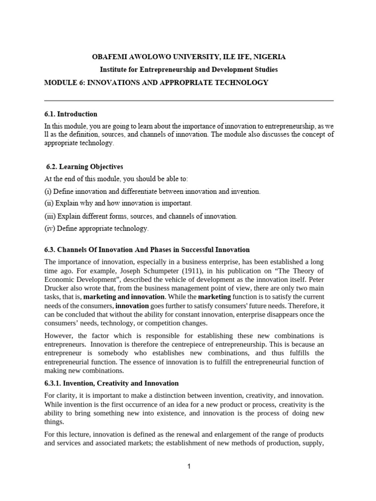 Innovations in Entrepreneurship Module | PDF | Entrepreneurship ...