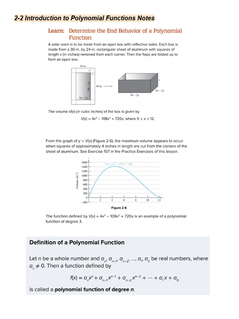 2-2 Introduction to Polynomial Functions Notes Precalculus Done | PDF