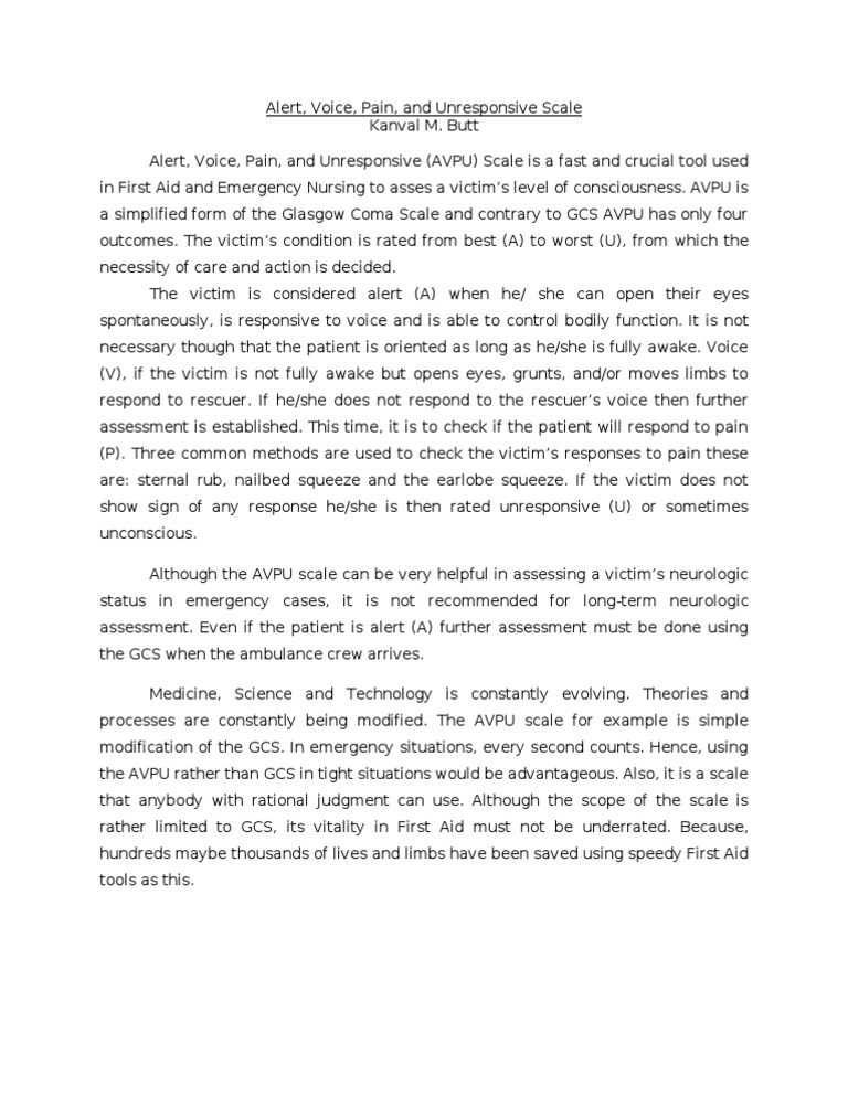 Assessing Level of Consciousness: The Alert, Voice, Pain, Unresponsive ...