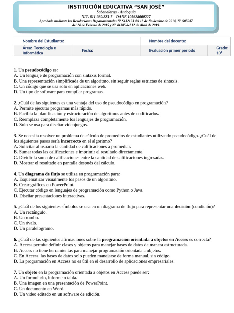 EVALUACION DE TECNOLOGIA GRADO 10 | PDF | Biotecnología | Programación de computadoras