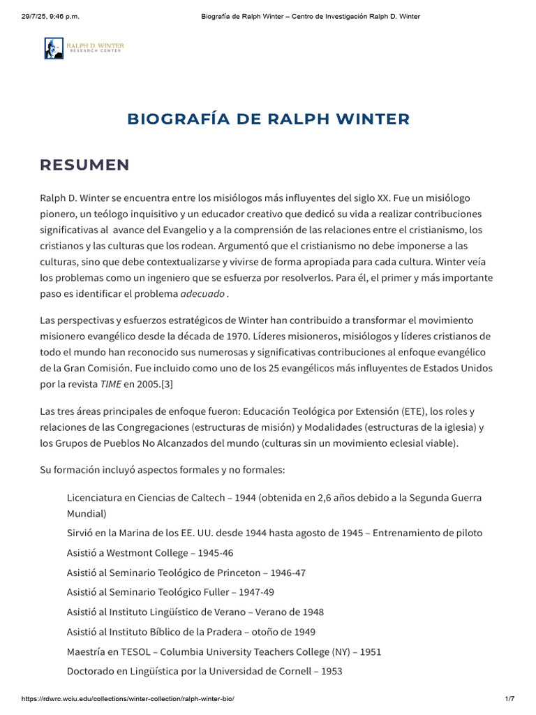 Biografía de Ralph Winter - Centro de Investigación Ralph D. Winter ...