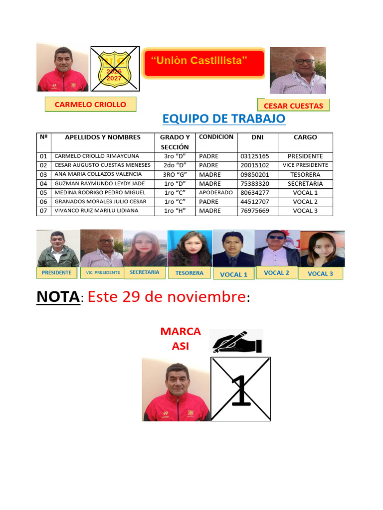 MIEMBROS de LA LISTA .Grados y Secciones Ultimo | PDF
